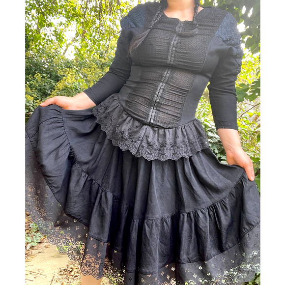 Vintage | Dresses | Vintage Whimsigoth Corset Lace Tiered Dress Midi ...